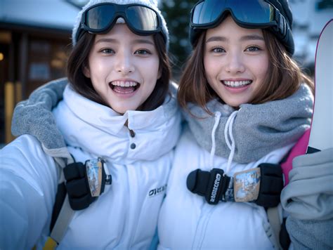 Snowboarding Girls Flying Girl