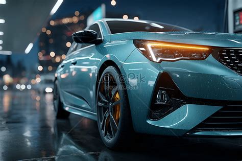 새로운 에너지 차량은 비오는 밤에 거리에서 충전하고 있습니다