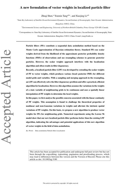 pdf a new formulation of vector weights in localized particle filter