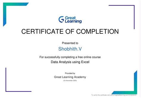 shobhith v on linkedin completed the data analysis using excel course