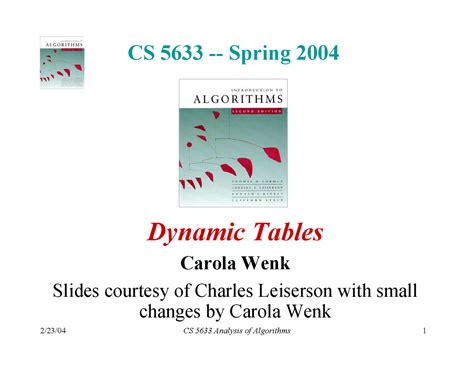 Dynamic Tables Analysis Of Algorithms Cs 5633 Docsity