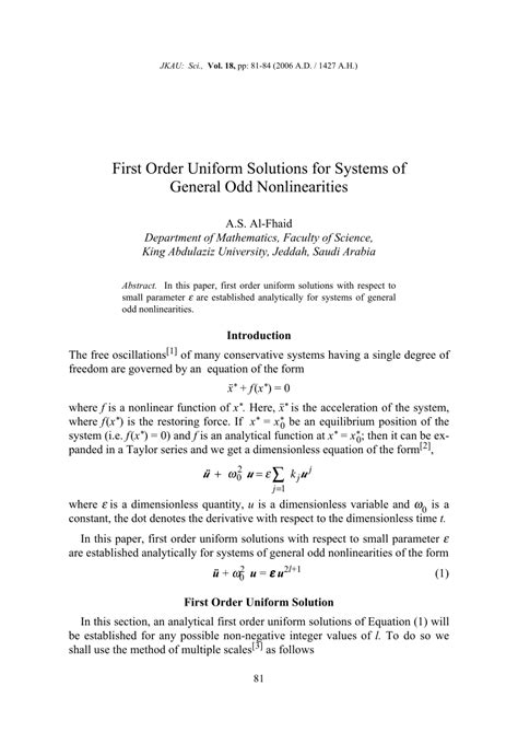 Pdf First Order Uniform Solutions For Systems Of General Odd Nonlinearities حلول الرتبة الأولى