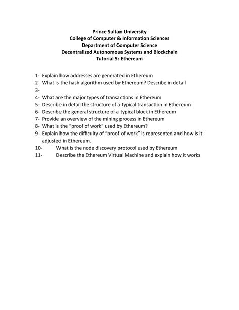 1 1 Tutorial 5 Ethereum Prince Sultan University College Of Computer