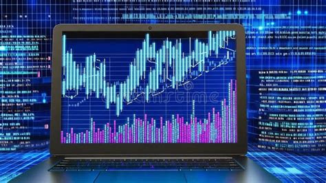 Computer Screen Displays A Stock Market Chart Against Abstract Background Of Code Stock Video