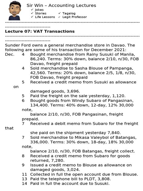Lecture 07 Vat Transactions Pdf Business Financial Economics