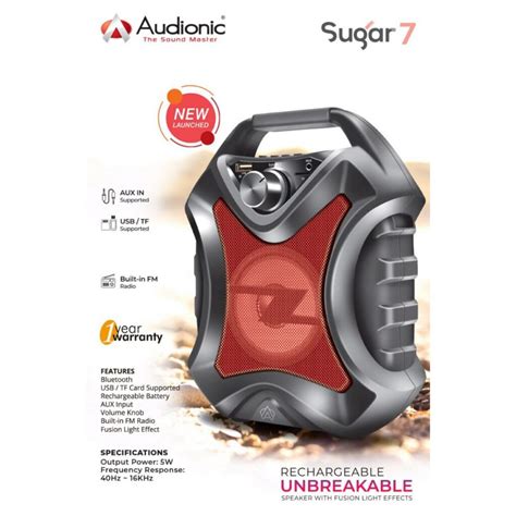 Audionic Sugar 7 Lighted Weighted Portable Bluetooth Speaker One Click Shopping