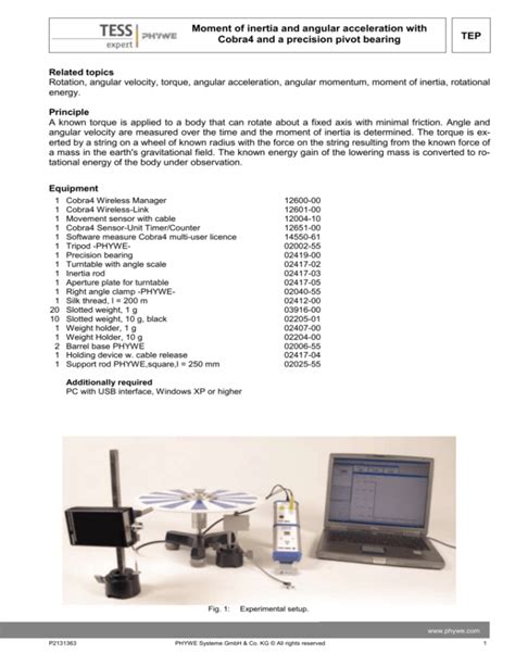 Moment Of Inertia Experiment Cobra4 And Precision Bearing