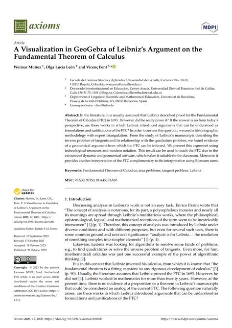 Pdf A Visualization In Geogebra Of Leibnizs Argument On The