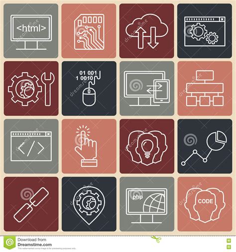 Internet Technology And Programming White Linear Icons Set Stock Vector Illustration Of