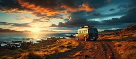 Premium Photo Camper Van On The Beach At Sunset