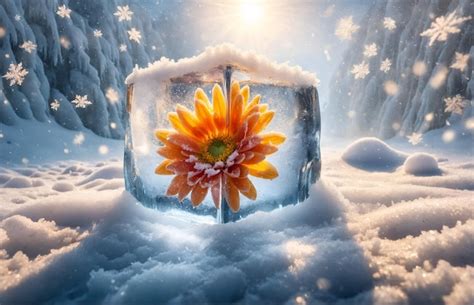 Premium Photo A Vibrant Flower Growing Inside An Ice Cube