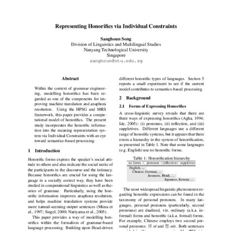 representing honorifics via individual constraints acl anthology