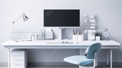 무료 빈 화면 모형을 사용하여 전문가의 컴퓨터 Pc를 가까이서 볼 수 있는 현대적인 디자인 의사의 작업 공간 3d 렌더링 Ppt 배경 Slidesdocs