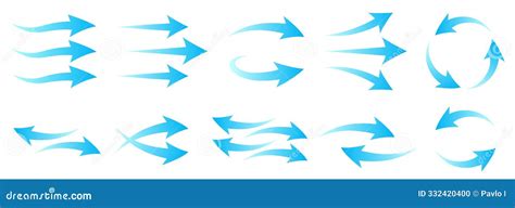 Set Of Blue Arrow Showing Wind Air Flow Isolated On White Background