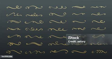 골드 스와시 및 소용돌이 세트 골드 빈티지 디자인 요소 Vip 캘리그래피 칸막이 금메달에 대한 스톡 벡터 아트 및 기타 이미지 금메달 밑줄 1위 Istock
