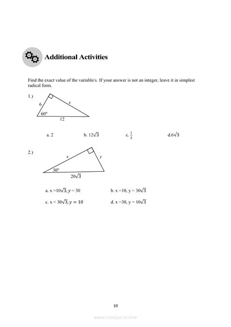 Mathematics Quarter 4 Module 2 Trigonometric Ratios Of Special Angles Grade 9 Modules
