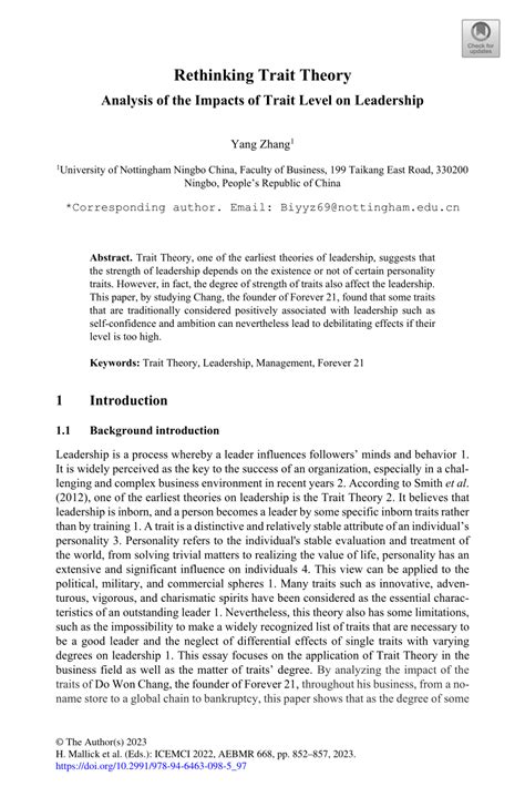 Pdf Rethinking Trait Theory Analysis Of The Impacts Of Trait Level On