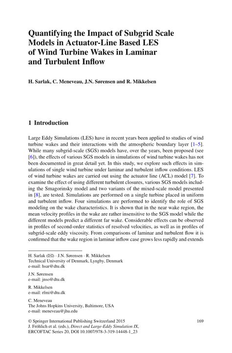 PDF Quantifying The Impact Of Subgrid Scale Models In Actuator Line Based LES Of Wind Turbine