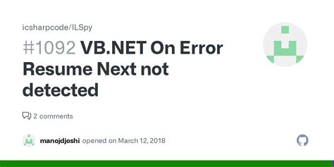 vb on error resume next not detected · issue 1092 · icsharpcode