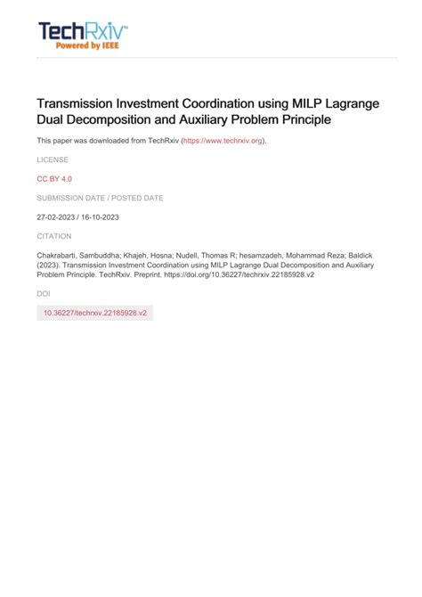 pdf transmission investment coordination using milp lagrange dual