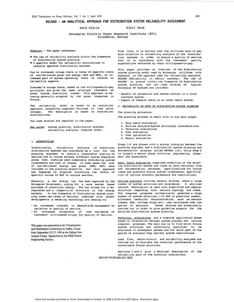 Pdf Relrad—an Analytical Approach For Distribution System Reliability Assessment