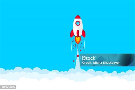 로켓 발사 우주 로켓 발사 구름 속에서 날아다니는 로켓 성공적인 스타트업 비즈니스 컨셉 새로운 프로젝트가 시작됩니다 창의적이거나 혁신적인 아이디어 신제품 또는 서비스 출시