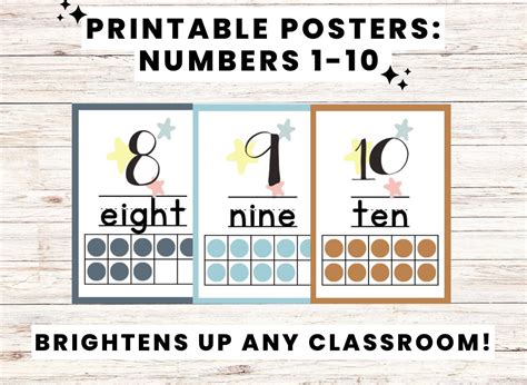 Numbers 1 10 Printable Classroom Wall Decor Etsy