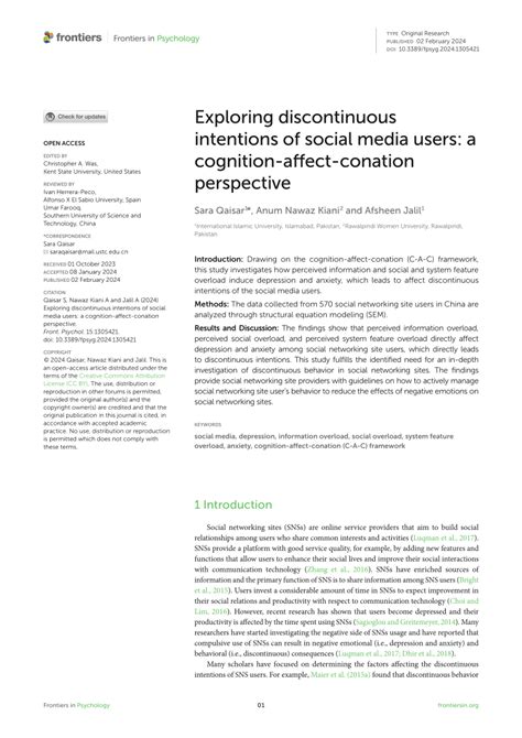 Pdf Exploring Discontinuous Intentions Of Social Media Users A Cognition Affect Conation