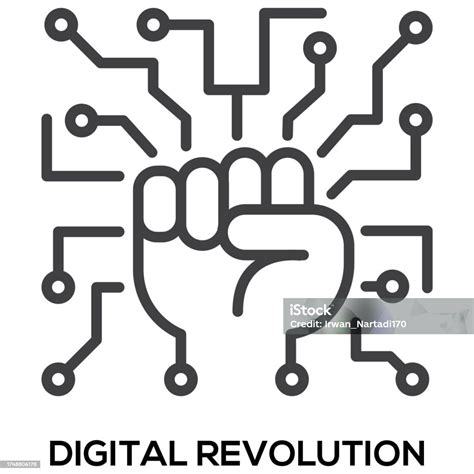 디지털 혁명 아이콘 연결 미래 점선 현대 기호 선형 픽토그램 윤곽선 기호 간단한 얇은 선 벡터 디자인 요소 템플릿 Revolution에 대한 스톡 벡터 아트 및 기타 이미지