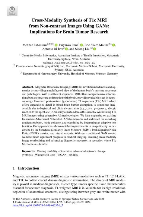 Pdf Cross Modality Synthesis Of T1c Mri From Non Contrast Images Using Gans Implications For
