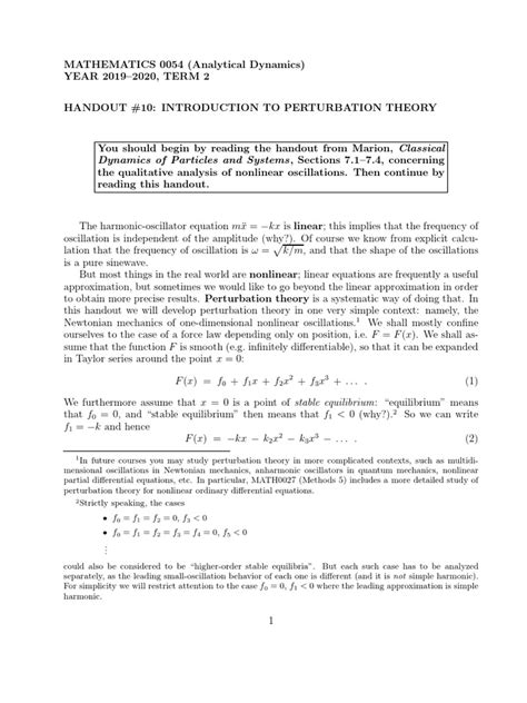 0054 Handout 10 Pdf Ordinary Differential Equation Oscillation