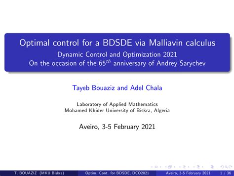 Pdf An Optimal Control For A Bdsde Via Malliavin Calculus