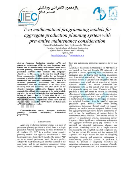 Pdf Two Mathematical Programming Models For Aggregate Production Planning System With