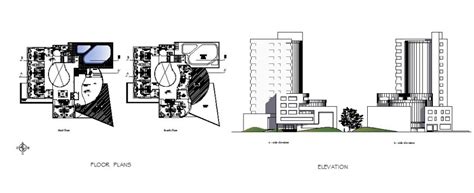 Elevation And Floor Plan Of Multi Story Building Drawing In This