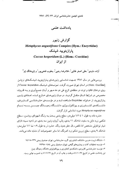 Pdf Report Of Metaphycus Angustifrons Compere Hym Encyrtidae Parasitoid Of Coccus