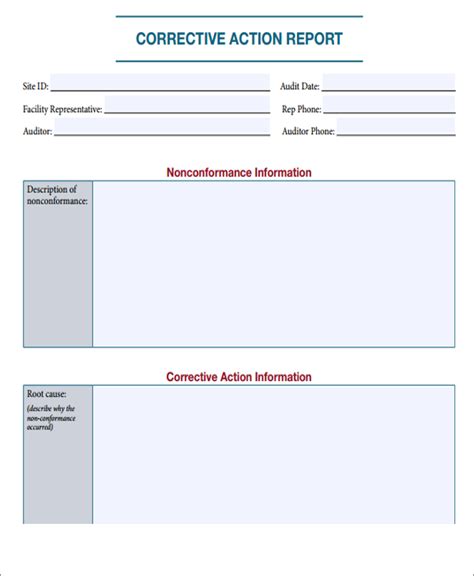 Corrective Action Report Template Word