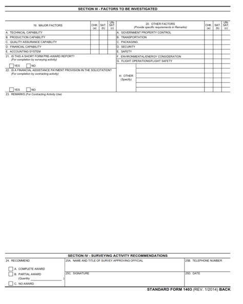 Sf 1403 Form Pre Award Survey Of Prospective Contractor General