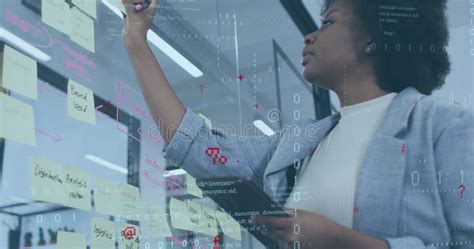 Image Of Computer Language Binary Codes Over African American Woman