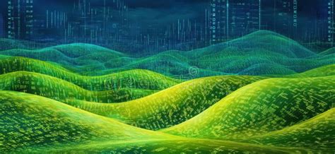 Digital Landscape With Rolling Green Hills Covered In Binary Code