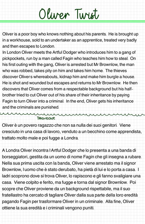 Oliver Twist Plot E Traduzione Traduzioni Di Inglese Docsity