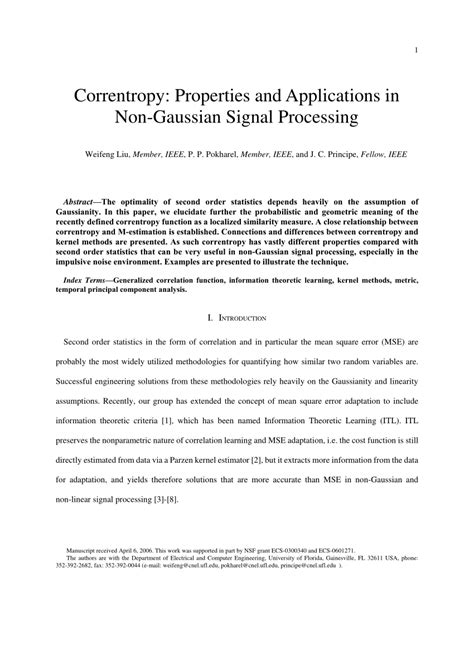 Pdf Correntropy Properties And Applications In Non Gaussian Signal