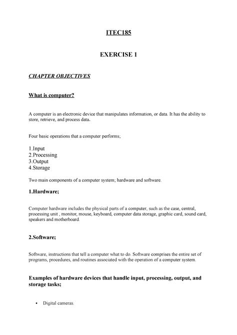 Itec185 First Lab Assignment Itec Exercise 1 Chapter Objectives What