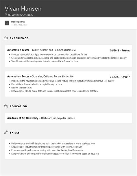 Automation Tester Resume Samples Velvet Jobs