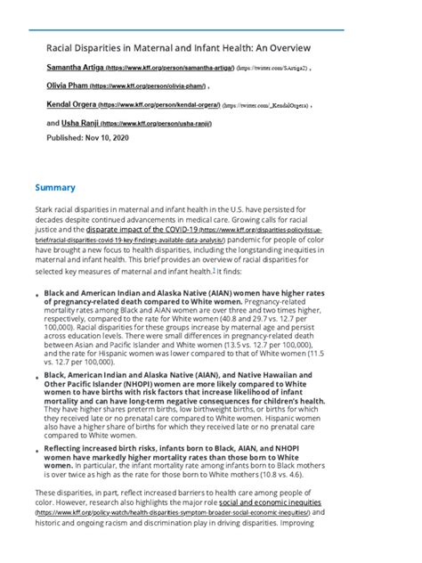 Racial Disparities In Maternal And Infant Health An Overview Issue Brief 9577 Pdf