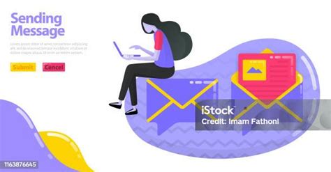 메시지를 보내는 그림입니다 이미지지도 또는 봉투풍선 채팅 아이콘 전자 메일을 열고 읽습니다 랜딩 페이지 웹 사이트 모바일 앱 Ui Ux 배너 포스터 전단지 브로셔에 대한