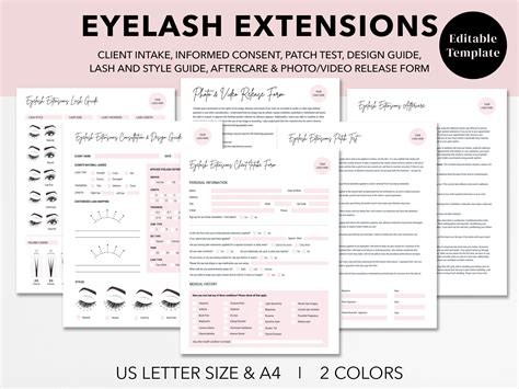 Editable Eyelash Extensions Intake Form Patch Test Form Lash Consent Form Aftercare