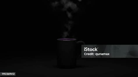 뜨거운 증기 어두운 스튜디오 샷 3d 일러스트와 커피 또는 차의 블랙 컵 0명에 대한 스톡 사진 및 기타 이미지 0명