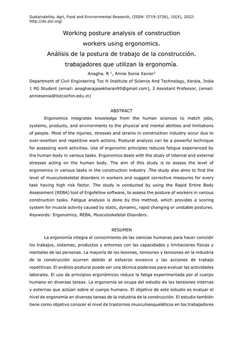 Pdf Working Posture Analysis Of Construction Workers Using Ergonomics
