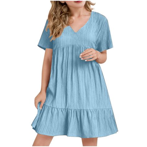 Haimao Girls Casual Tiered Swing Midi Dress Ruffle Sleeve V Neck A Line