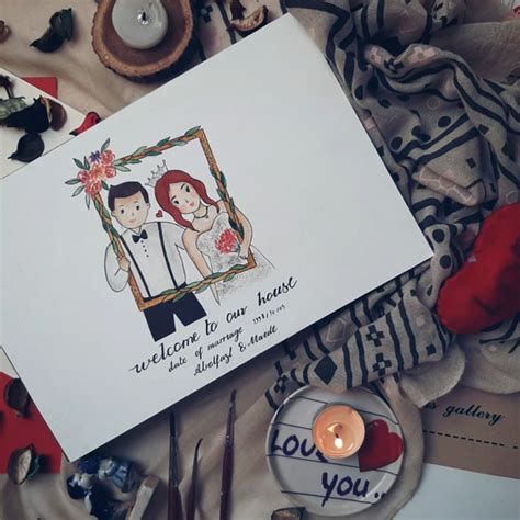 خرید و قیمت قاب نقاشی عروس و داماد بهمراه تاریخ ازدواج برای نصب روی در